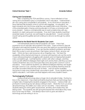 Cohort Seminar-Task 1 - After completing both the Teachers Disposition Index and the Teachers ...