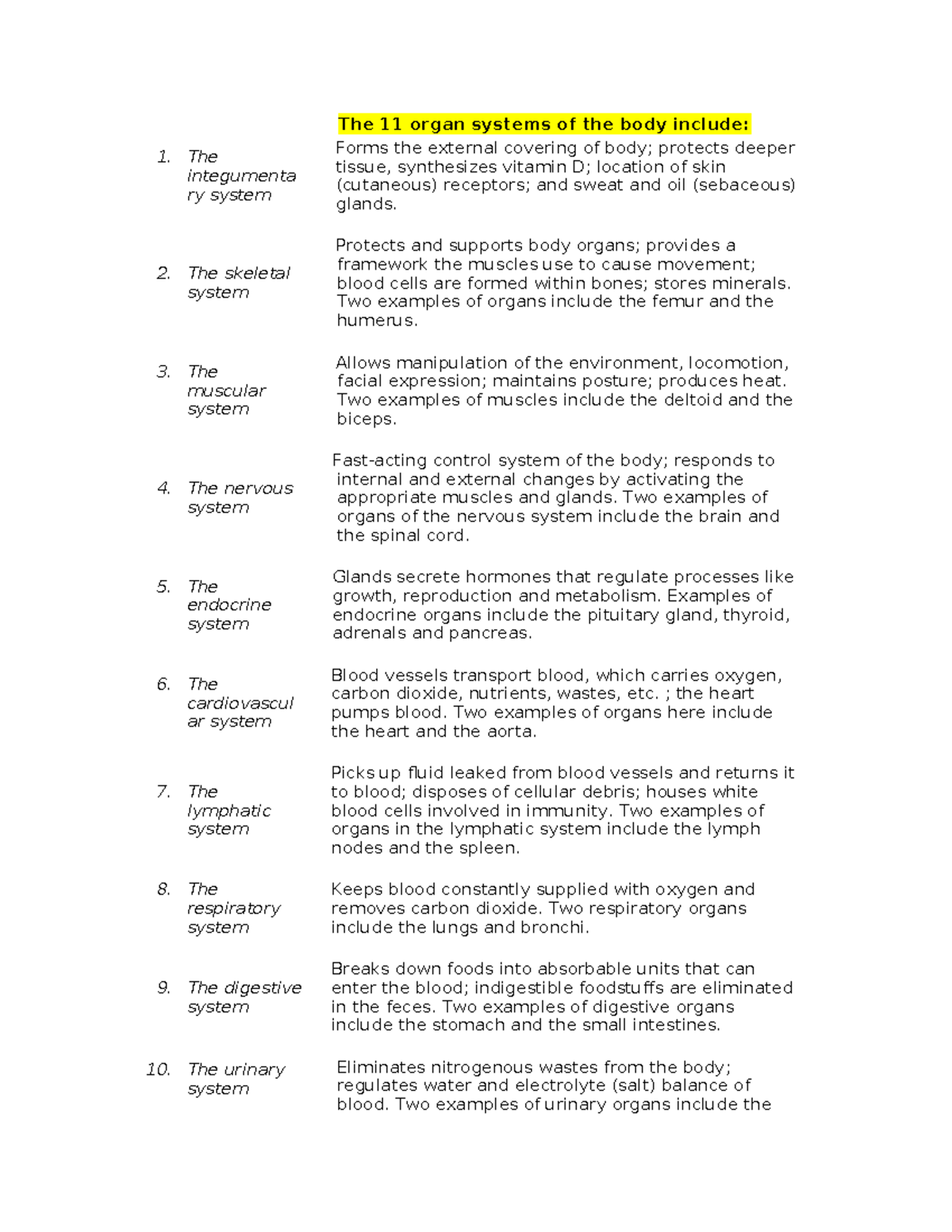 The 11 organ systems - The 11 organ systems of the body include: The ...