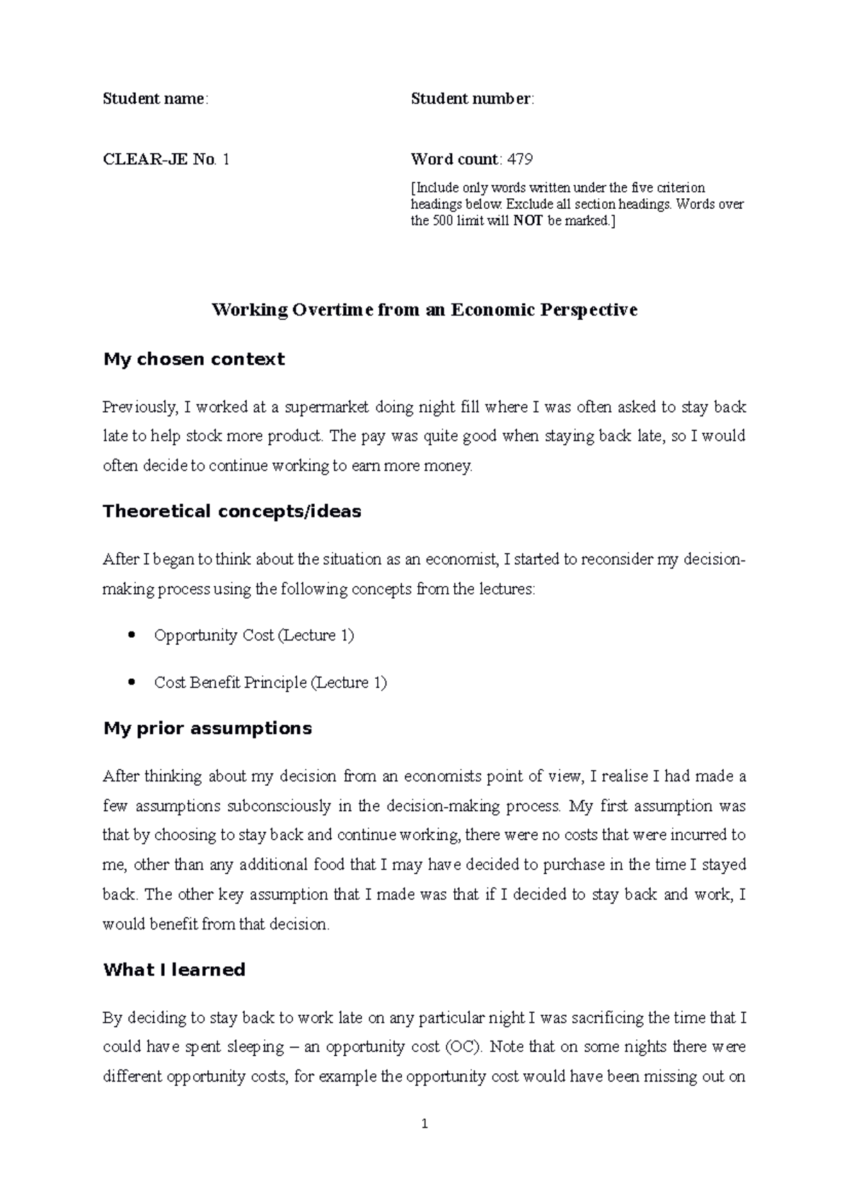 Clear-JE1 Student Example - Student name: Student number: CLEAR-JE No ...