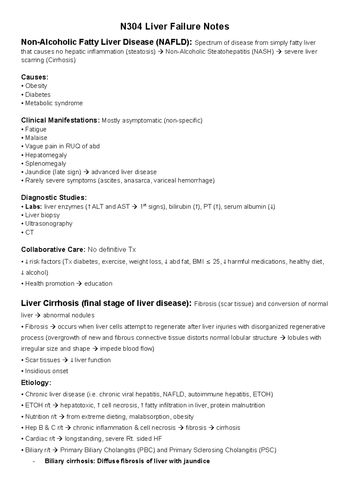 N304 Liver Failure Notes - N304 Liver Failure Notes Non-Alcoholic Fatty ...