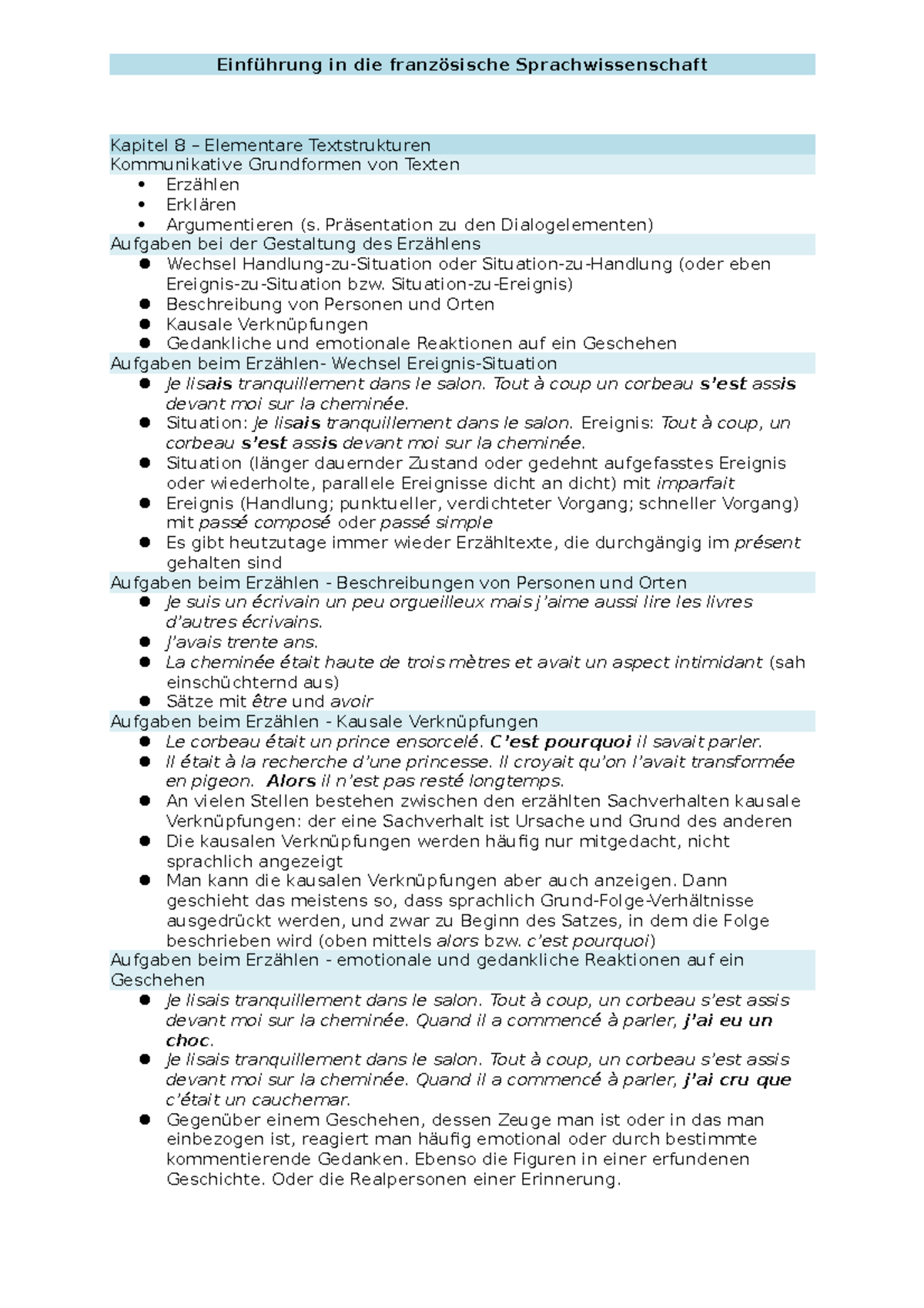 Resümee der Kapitel 7 - Prof. Hildebrandt - Einführung in die französische Sprachwissenschaft ...