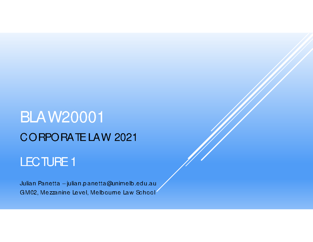 Lecture 1 - Introduction to Corporate Law - Complete - Full - Studocu