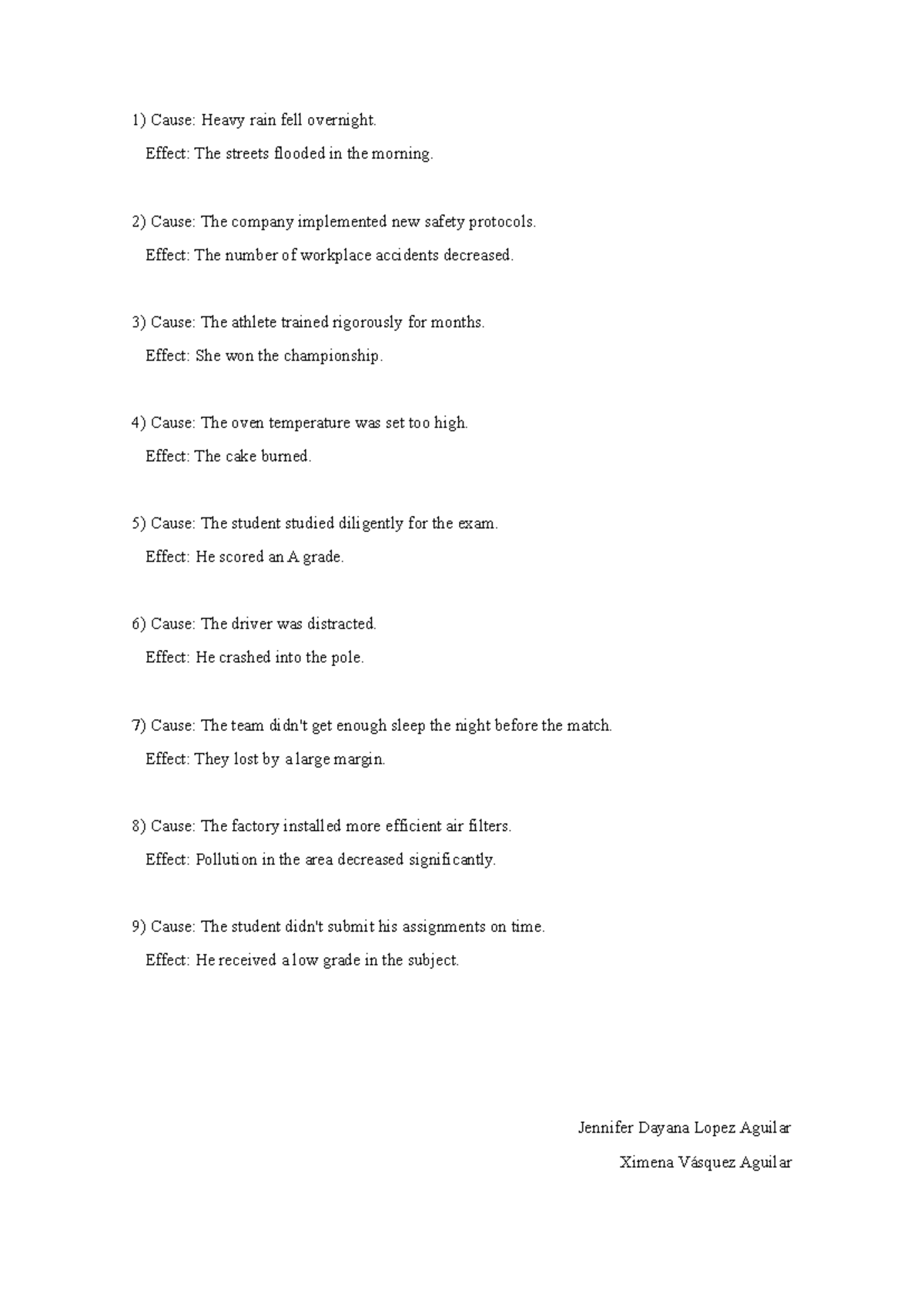 Cause and effect- Ximena and Jennifer - Cause: Heavy rain fell ...