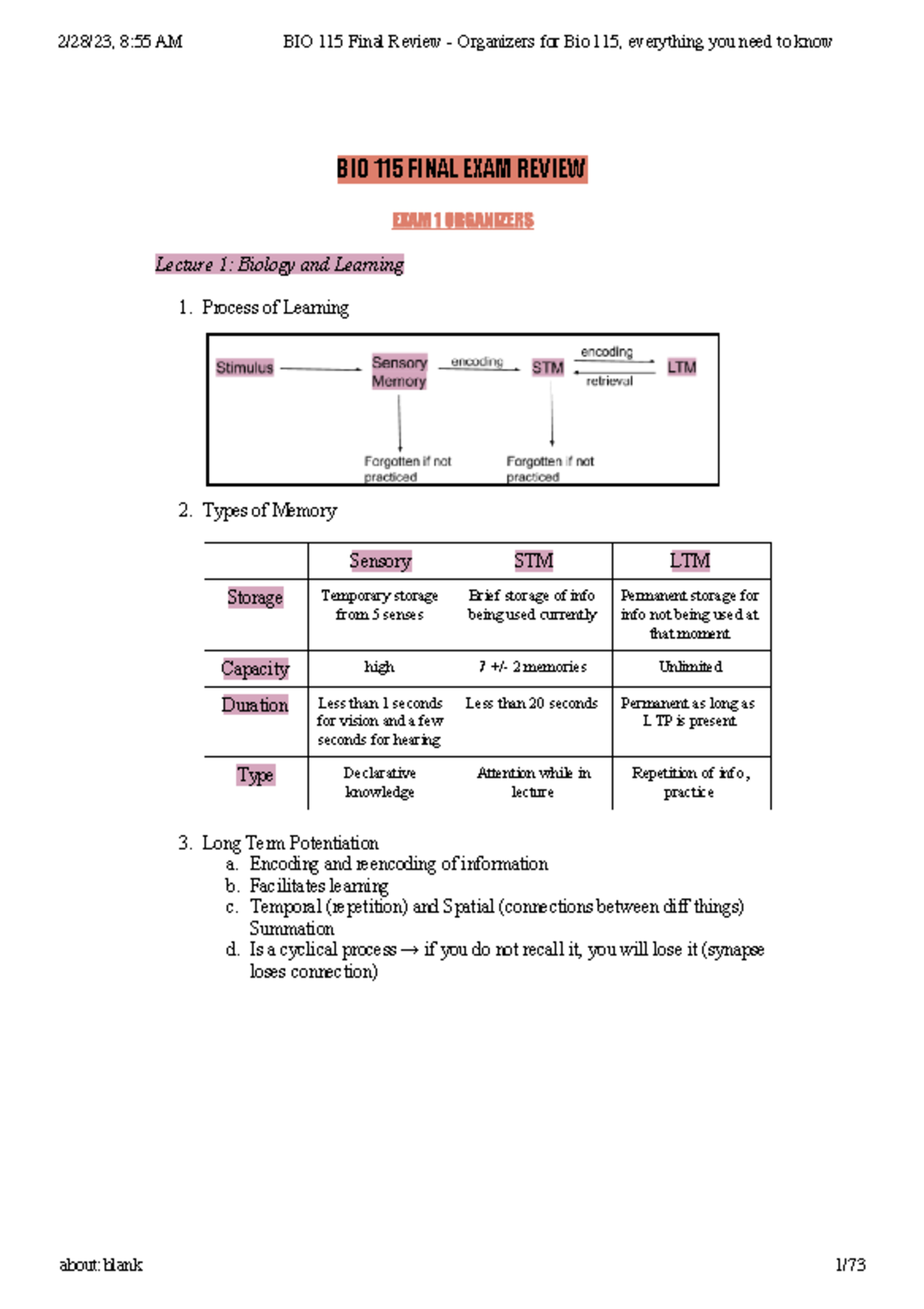 BIO 115 Final Review - Organizers for Bio 115, everything you need to ...