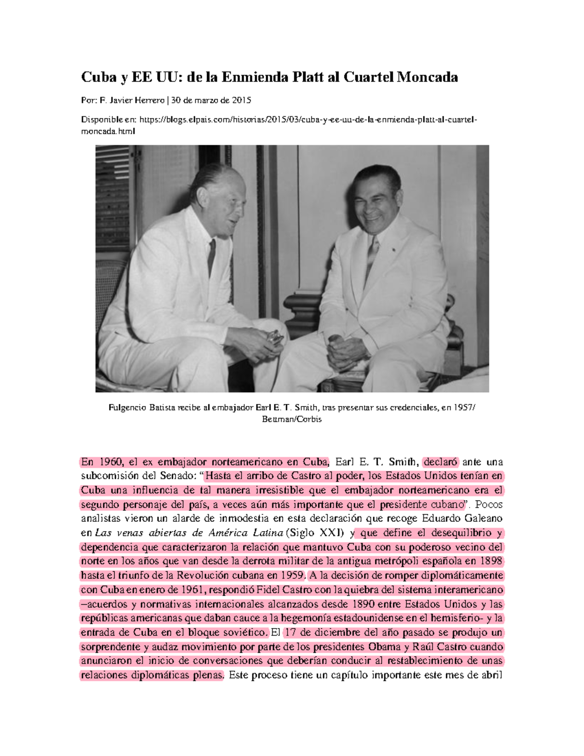 Herrera - Artículo periodístico - Cuba y Estados Unidos. De la Enmienda ...