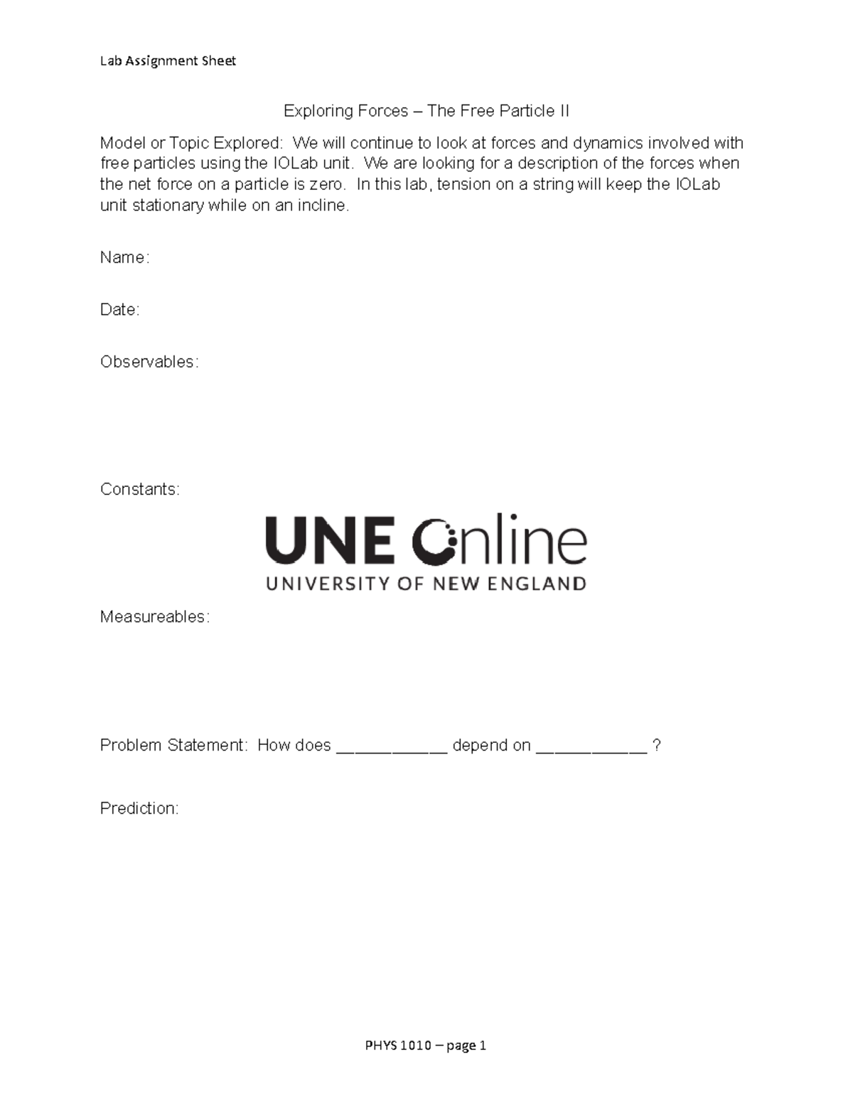 Lab 6 - Exploring Forces - The Free Particle II - Exploring Forces – The Free Particle II Model ...