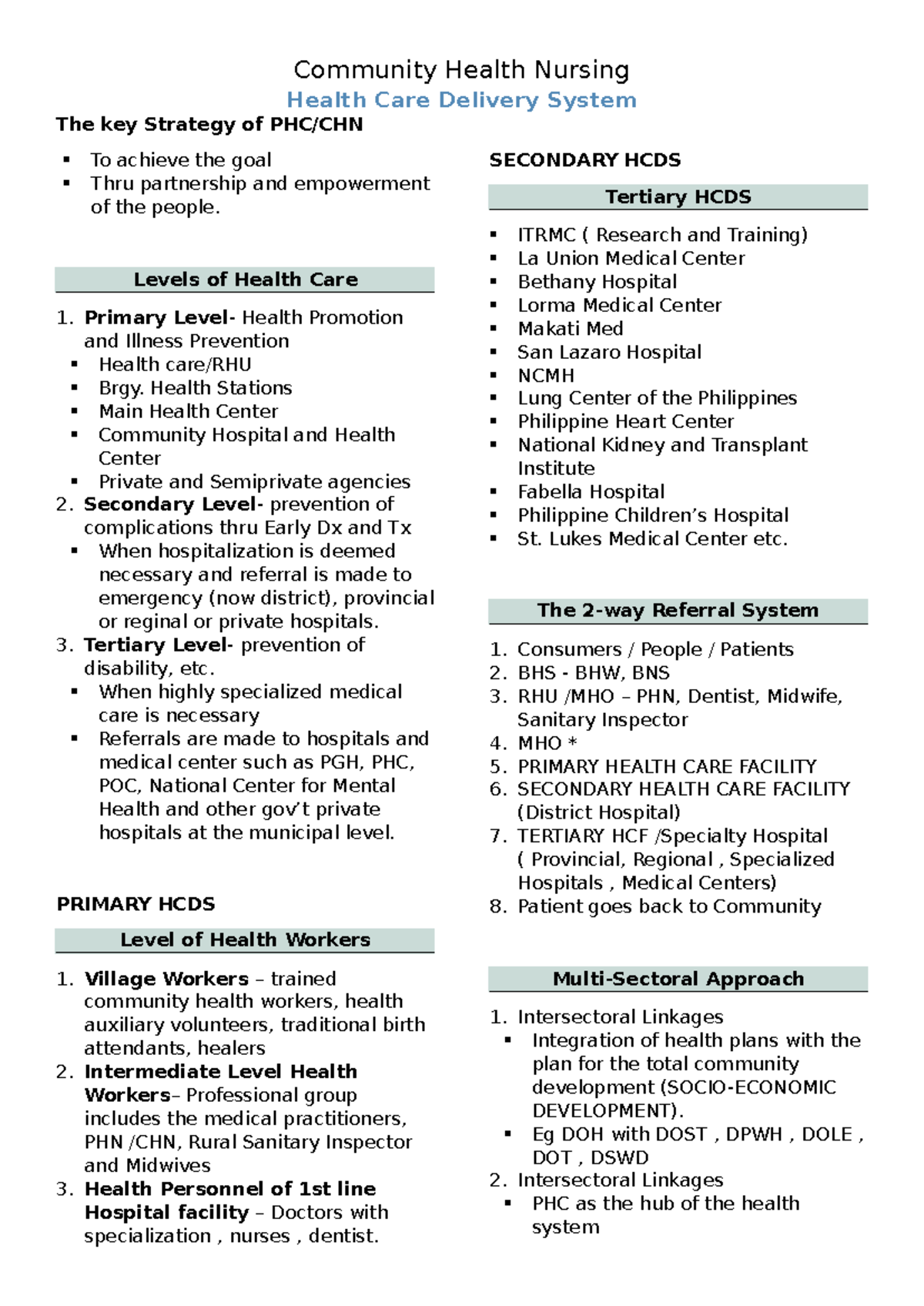 COMMUNITY HEALTH NURSING - Community Health Nursing Health Care ...