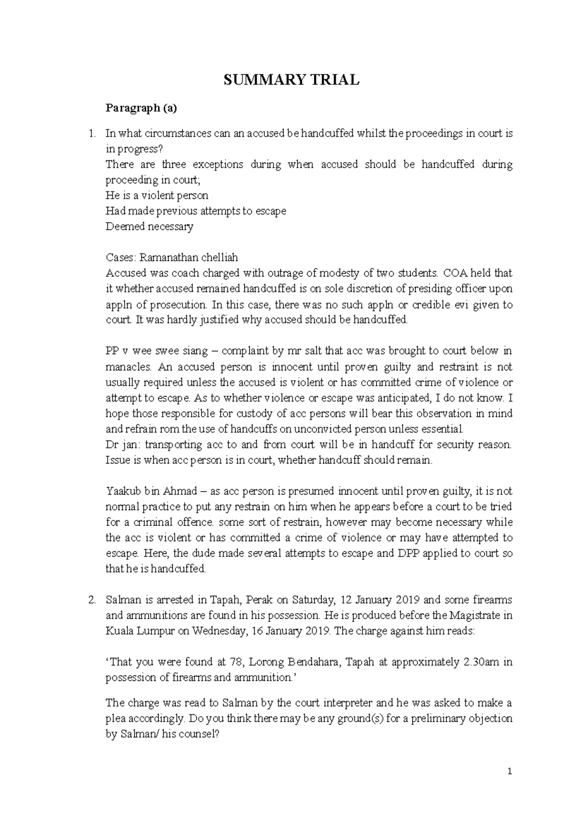 Tutorial Qs - Summary Tria L - SUMMARY TRIAL Paragraph (a) In what ...