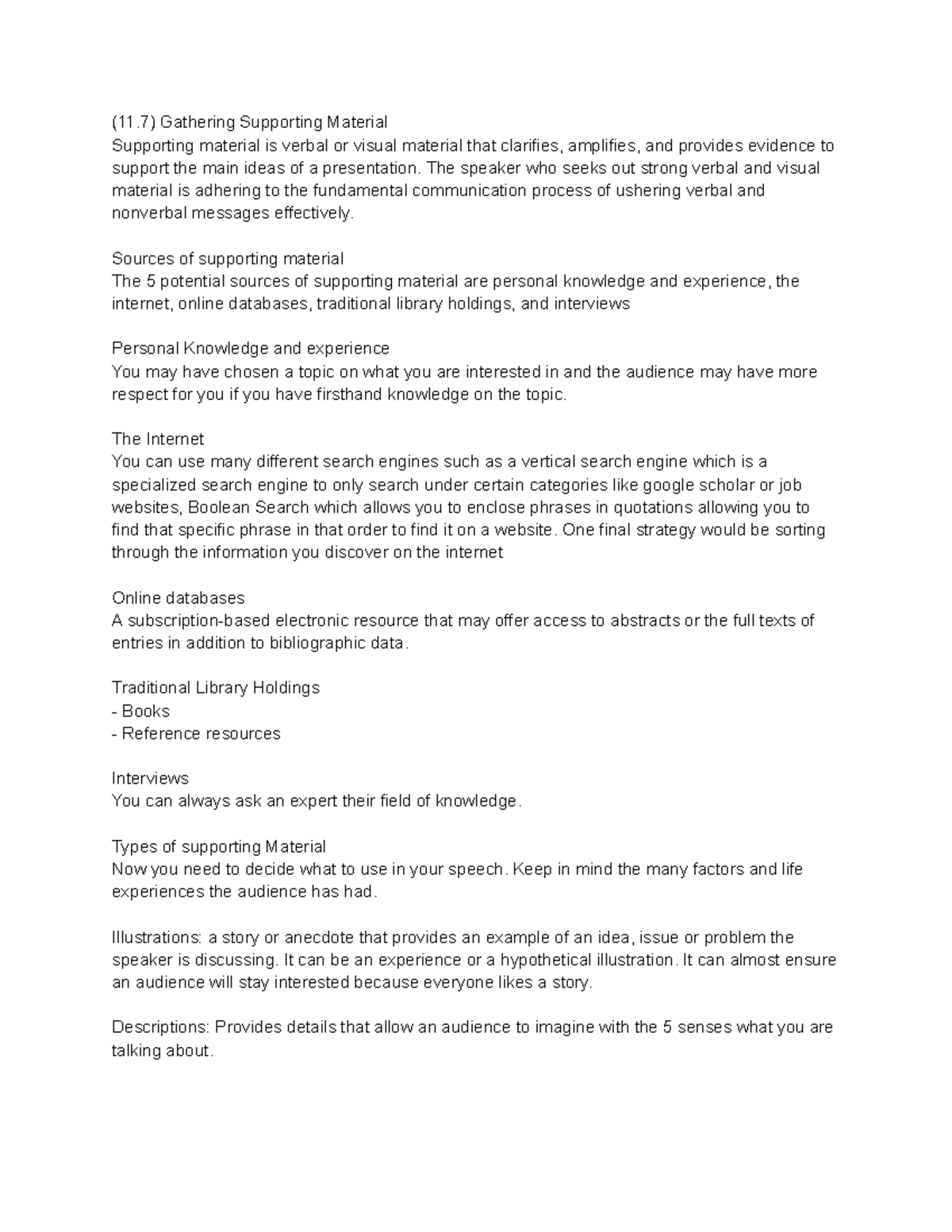 Chapter 11 - (11) Gathering Supporting Material Supporting material is verbal or visual material ...