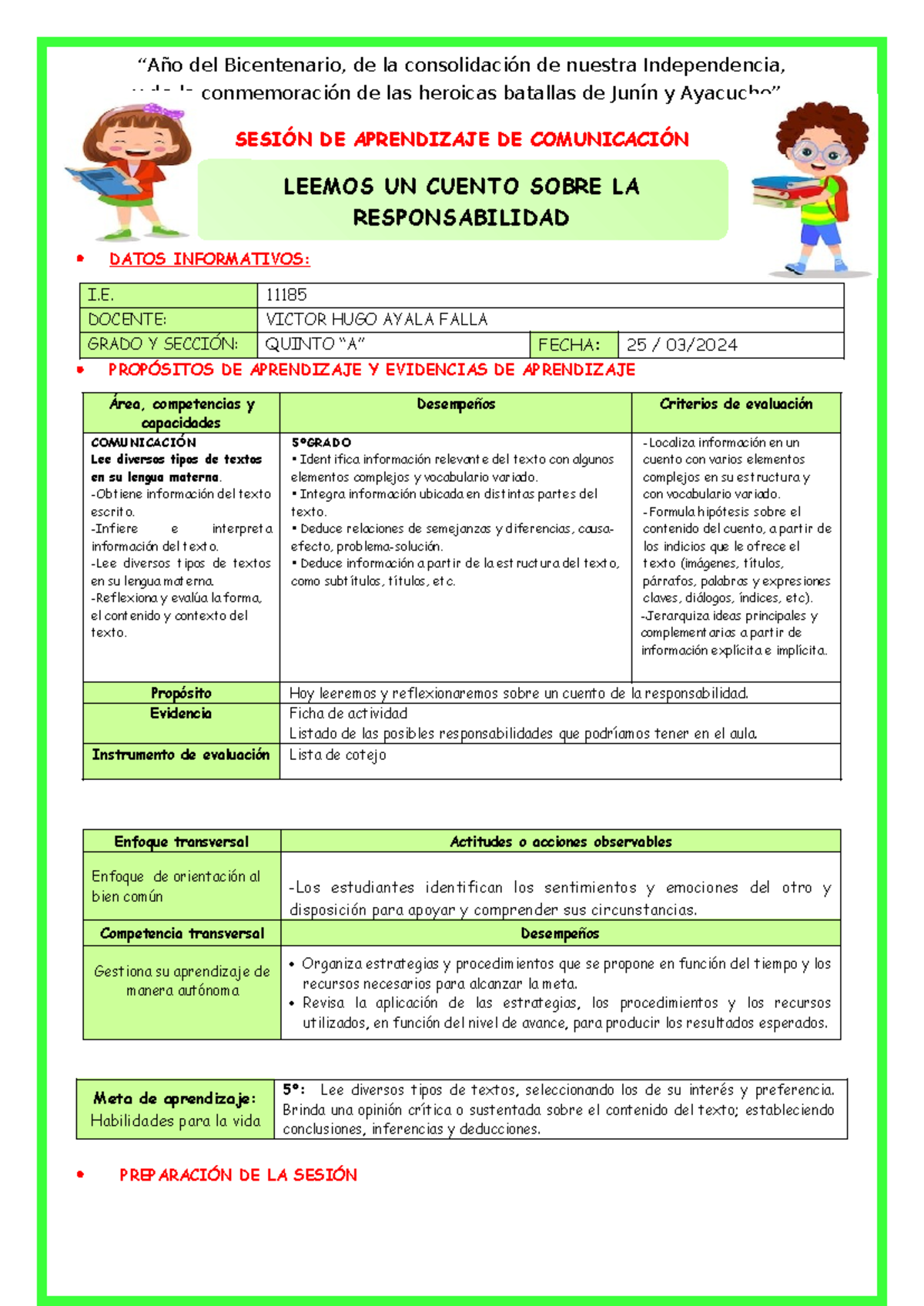 SES-JUEV-PL- Leemos UN Cuento Sobre LA Responsabilidad- Jezabel Camargo- Único Contacto ...