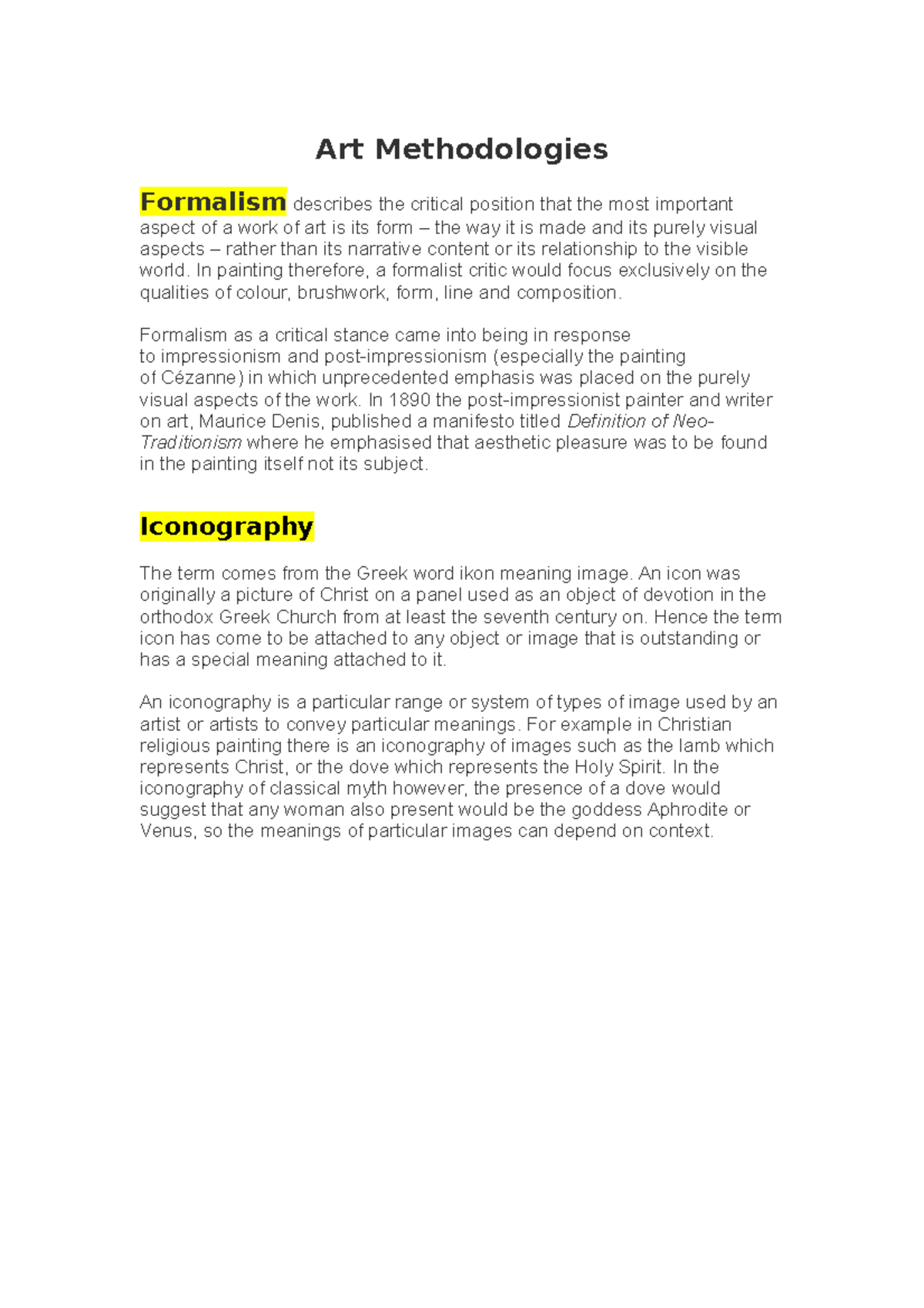 Art Methodologies Formalism Iconology and Iconography MArch 12021 - Art ...