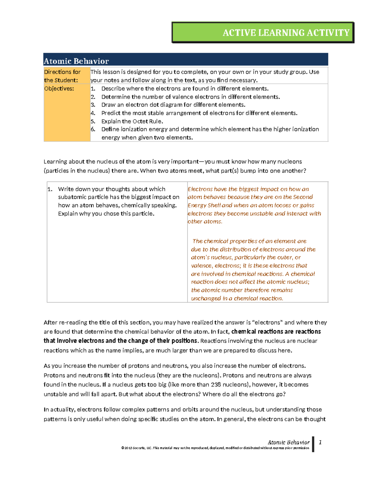 ALA Atomic Behavior - Atomic Behavior Directions for the Student: This ...