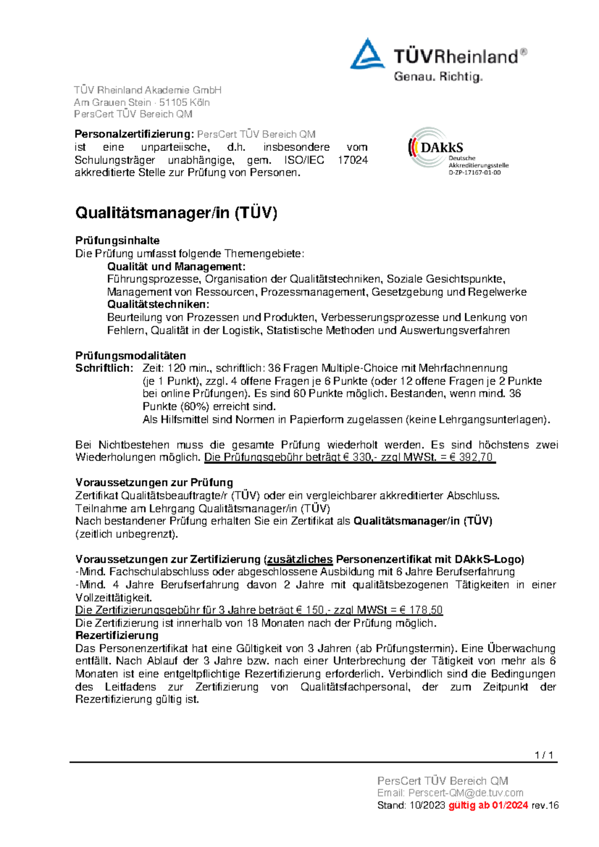 2b merkblatt QM Rev 16 Stand ab 2024 - TÜV Rheinland Akademie GmbH Am Grauen Stein 51105 Köln ...
