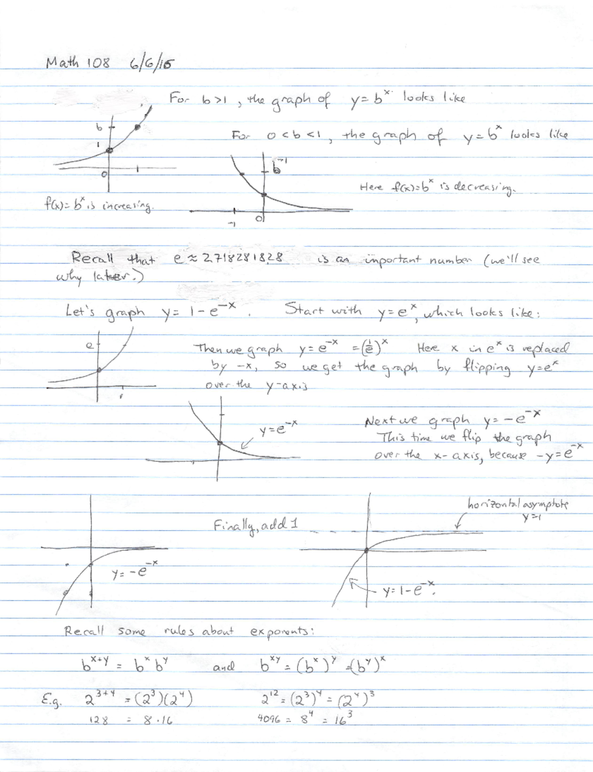 Lecture June 6 - Instructor: Walter Morris - Math 108 For , the graph ...