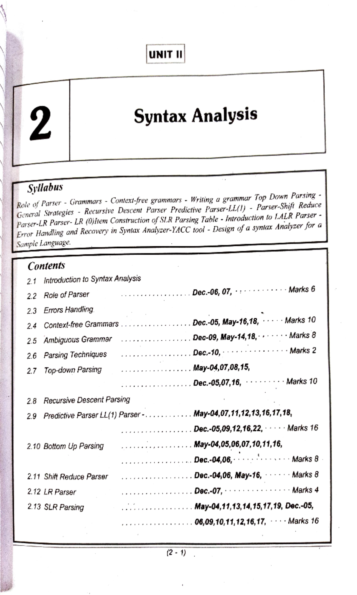 CD UNIT 2 - Refer - 2 Syllabus Contents Role of Parser - Grammars - Context-free grammars ...