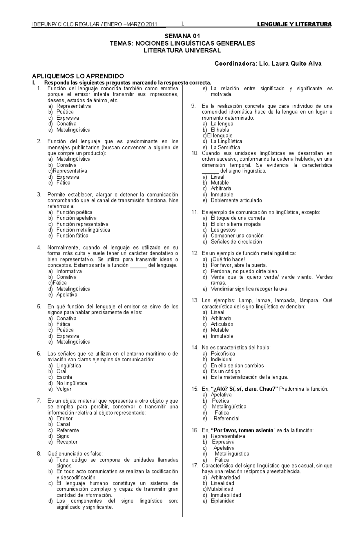 Lenguaje Y Literatura Laura Quito ALVA - IDEPUNP/ CICLO REGULAR / ENERO ...