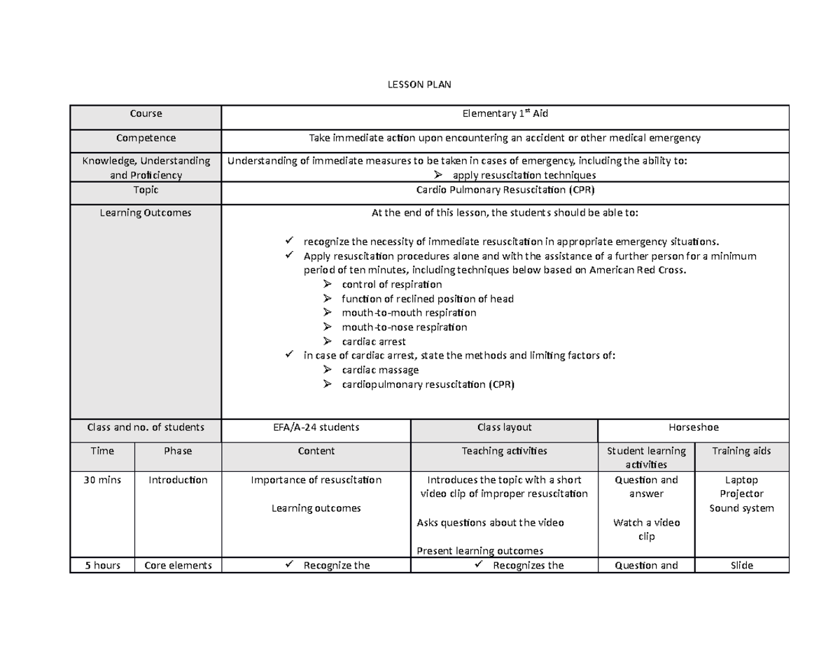 Lesson PLAN group - Notes for study. - LESSON PLAN Course Elementary ...