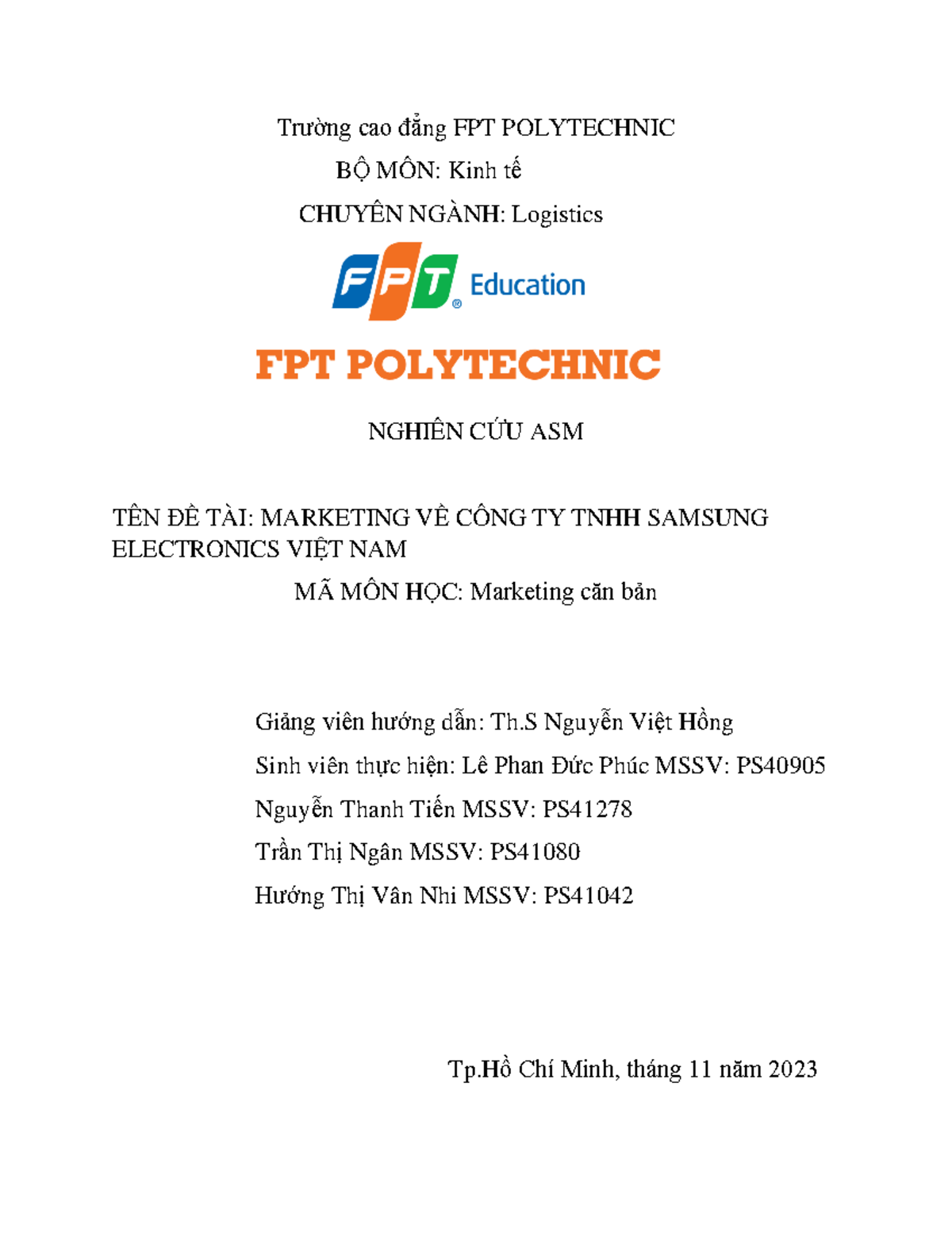ASM mkt bản chưa hoàn chỉnh - Trường cao đẳng FPT POLYTECHNIC BỘ MÔN ...