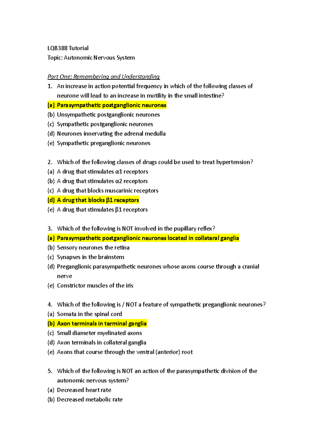 LQB388 Week 7 Autonomic Nervous System Tutorial - LQB388 Tutorial Topic ...