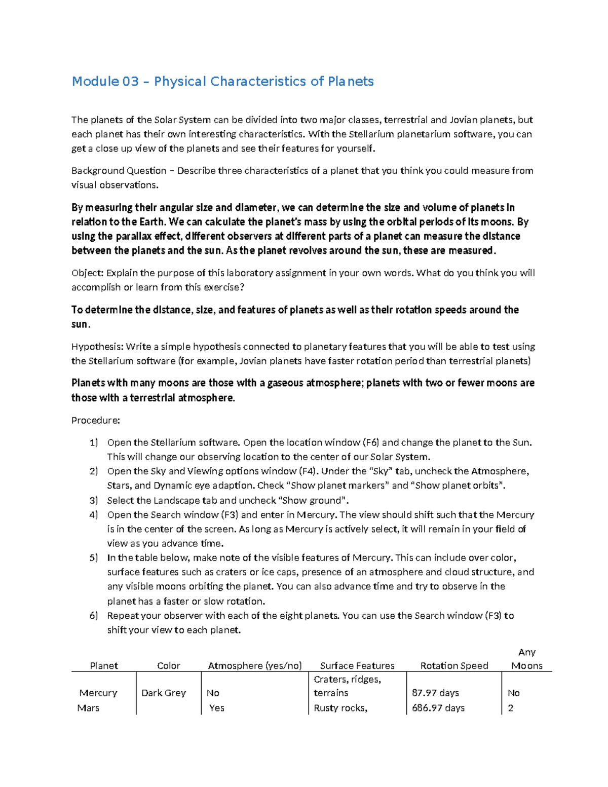 Module 03 Physical Characteristics Planets - Module 03 – Physical ...