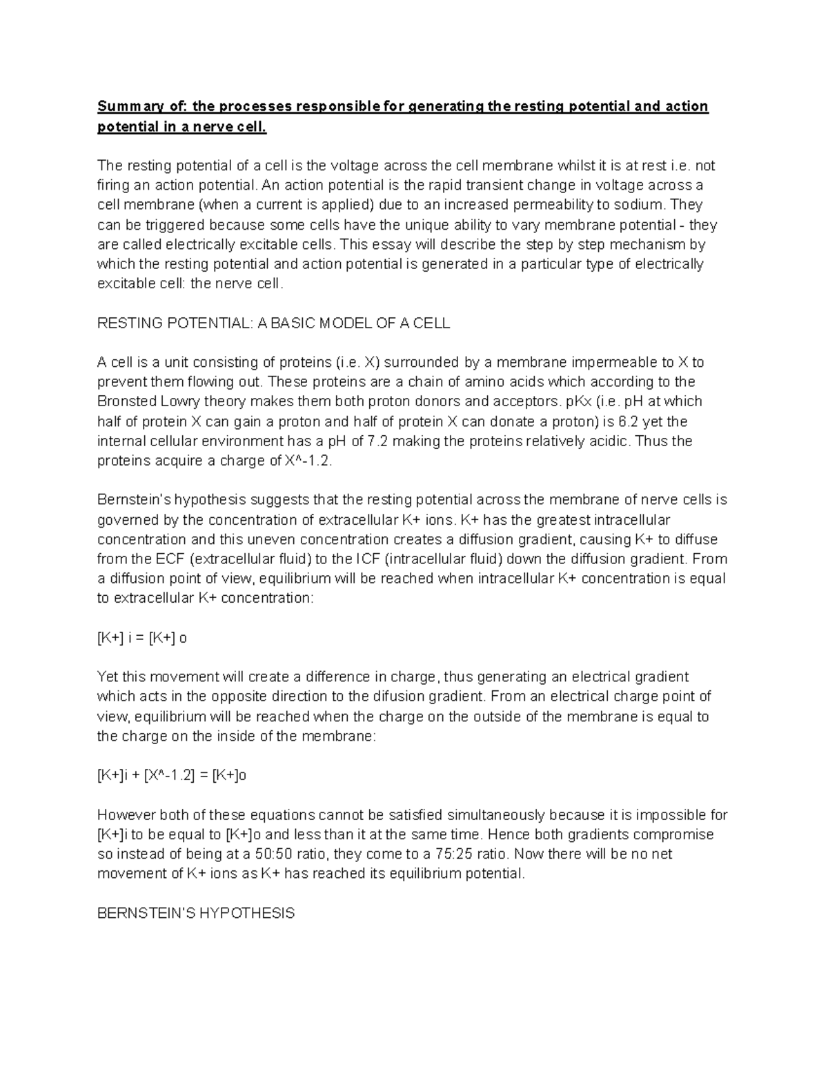 5) Summary of the processes responsible for generating the resting ...