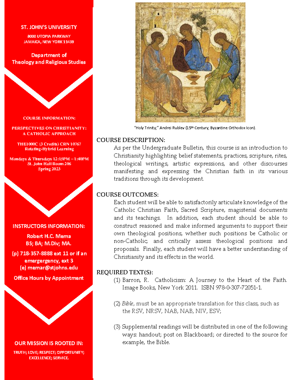 THE 1000 Dr. Mema Syllabus - ST. JOHN’S UNIVERSITY 8000 UTOPIA PARKWAY ...