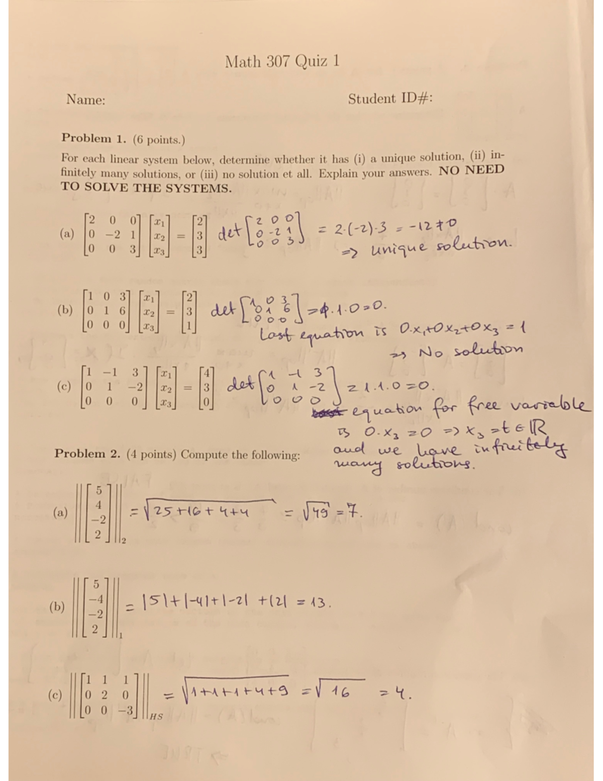 Quiz 2019, answers - MATH 307 - Studocu