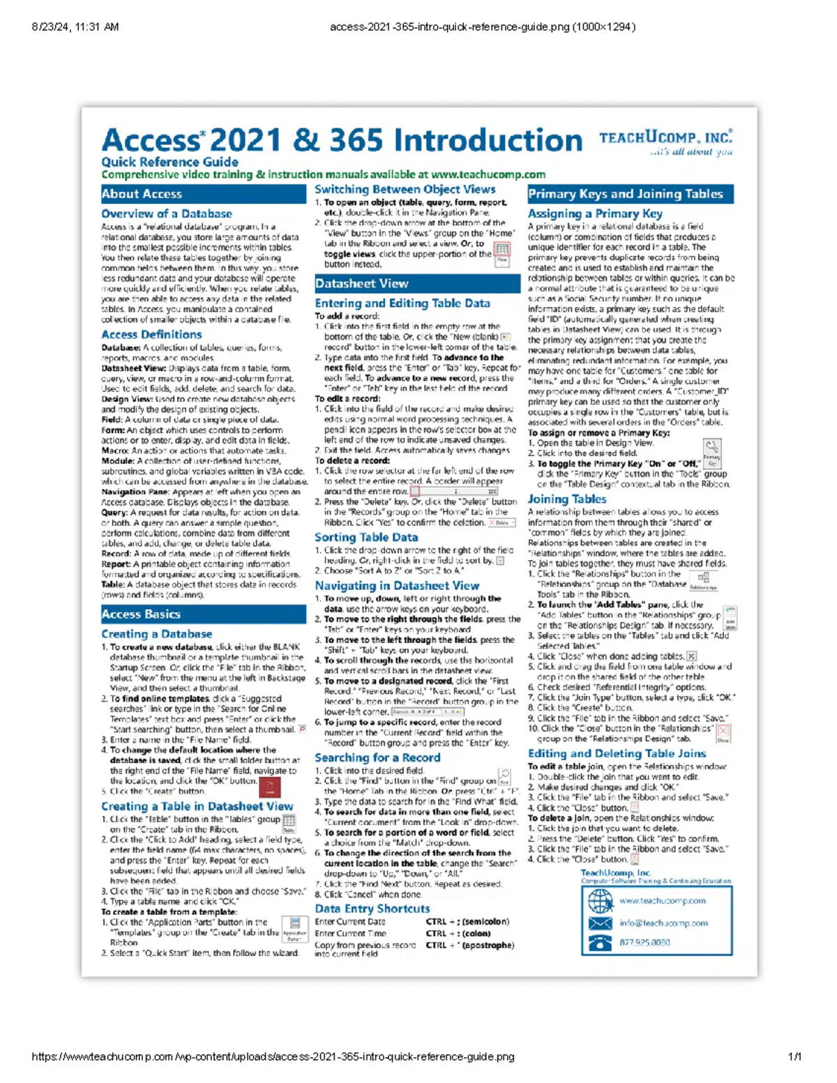 Access 2021 365 intro quick reference guide - 11:31 AM Access 2021 365 ...