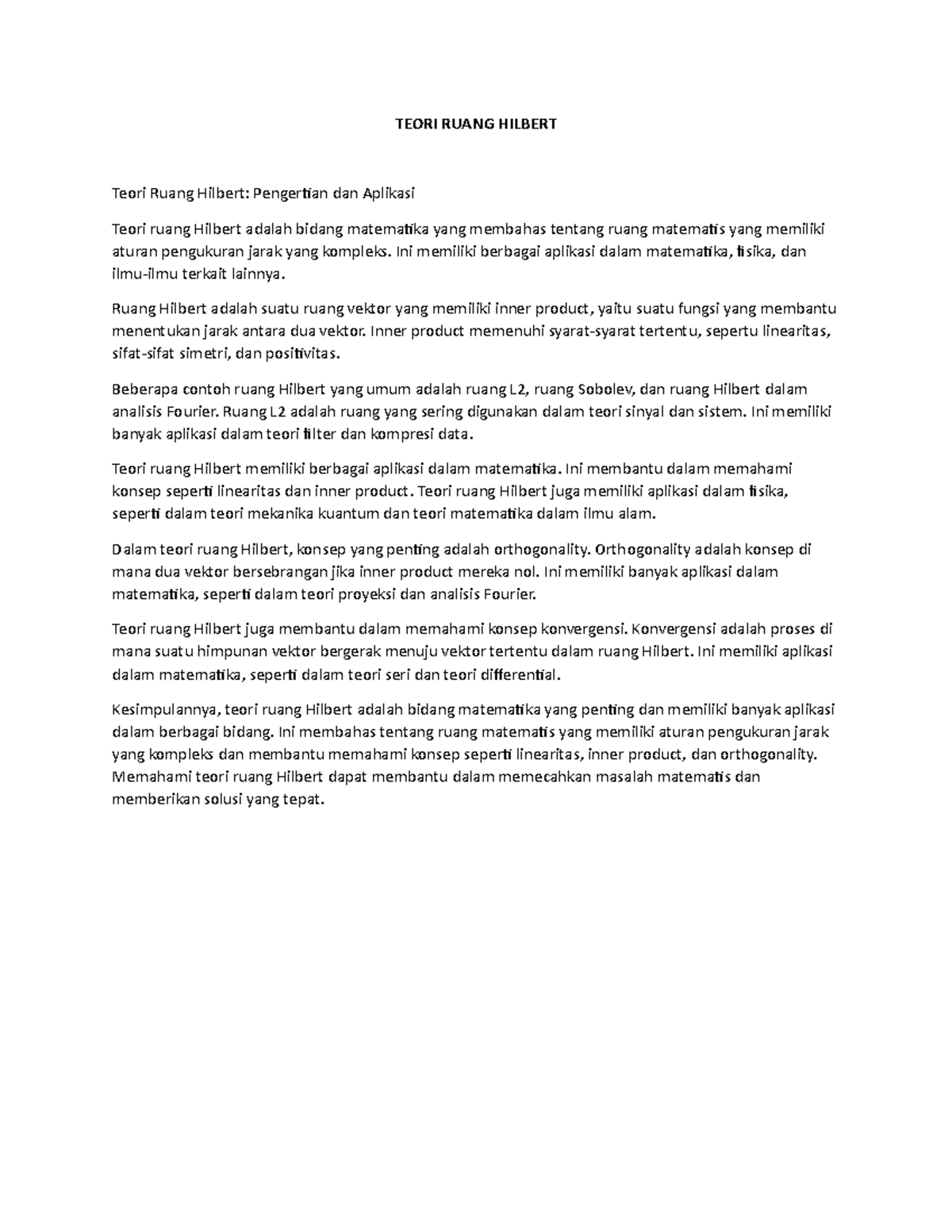 Teori Ruang Hilbert - Artikel Matematika - TEORI RUANG HILBERT Teori ...