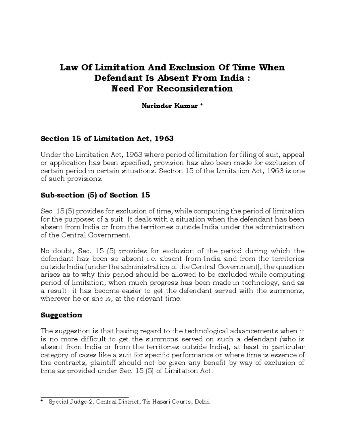 4.Need for re-consideration of law of limitation for exclusion of time ...