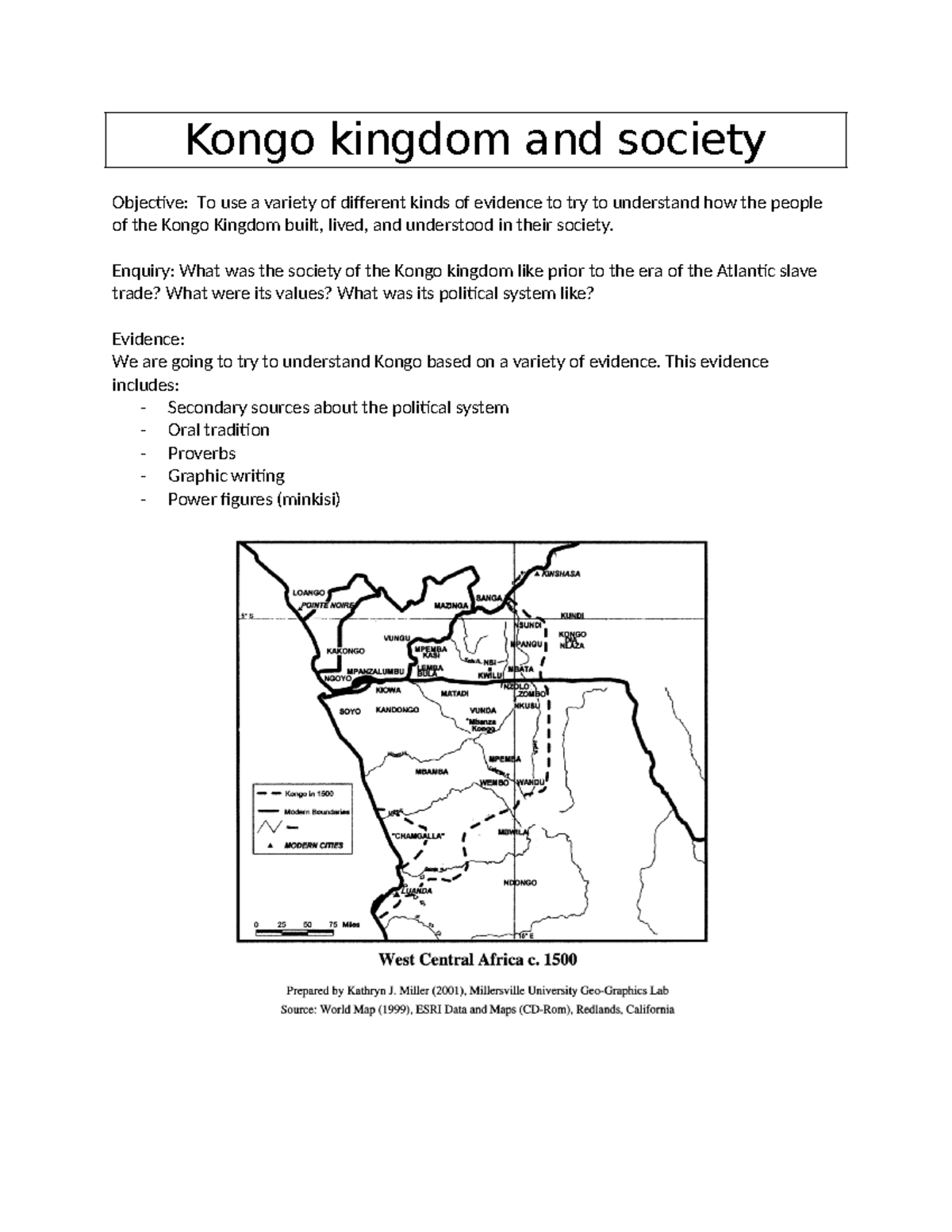 02 Kongo-plan-of-work - Kongo kingdom and society Objective: To use a ...
