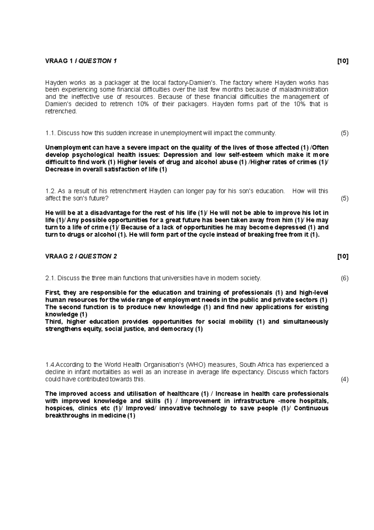 Practice questions CHP 4 - Copy 1 - VRAAG 1 I QUESTION 1 [10] Hayden ...