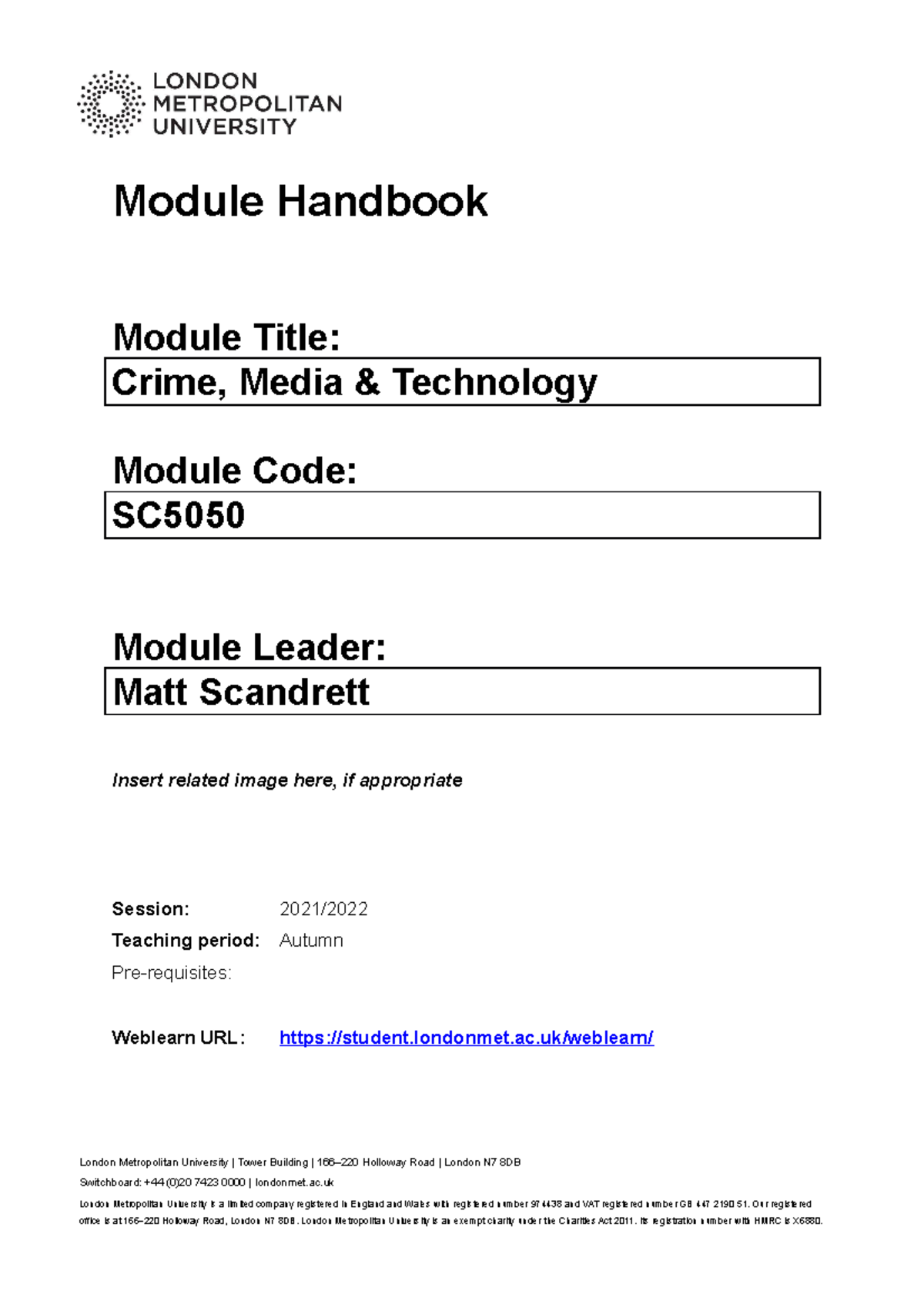 SC5050 Module Handbook 2022 - Module Handbook Module Title: Crime ...