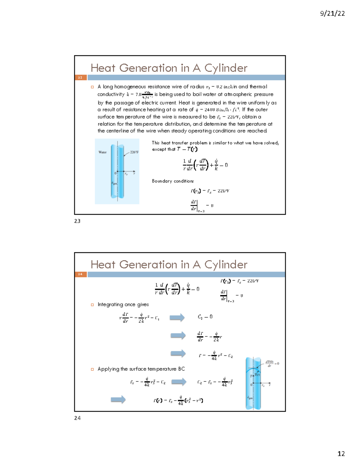 Pt4 Lecture 9 Conduction with Internal Heat Generation - 9/21/ 12 Heat ...