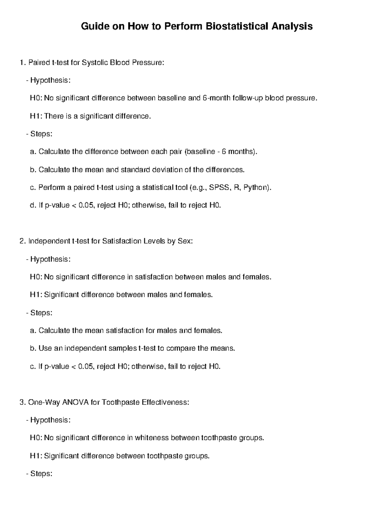 Biostatistics Analysis Guide Guide On How To Perform Biostatistical Analysis Paired T Test For