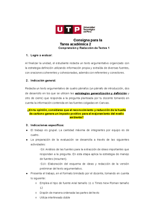 Texto argumentativo - xccccccc - Consigna para la Tarea académica 1 ...