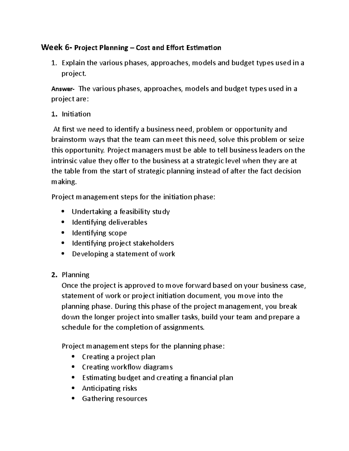 Week 6 project - Week 6- Project Planning – Cost and Effort Estimation ...