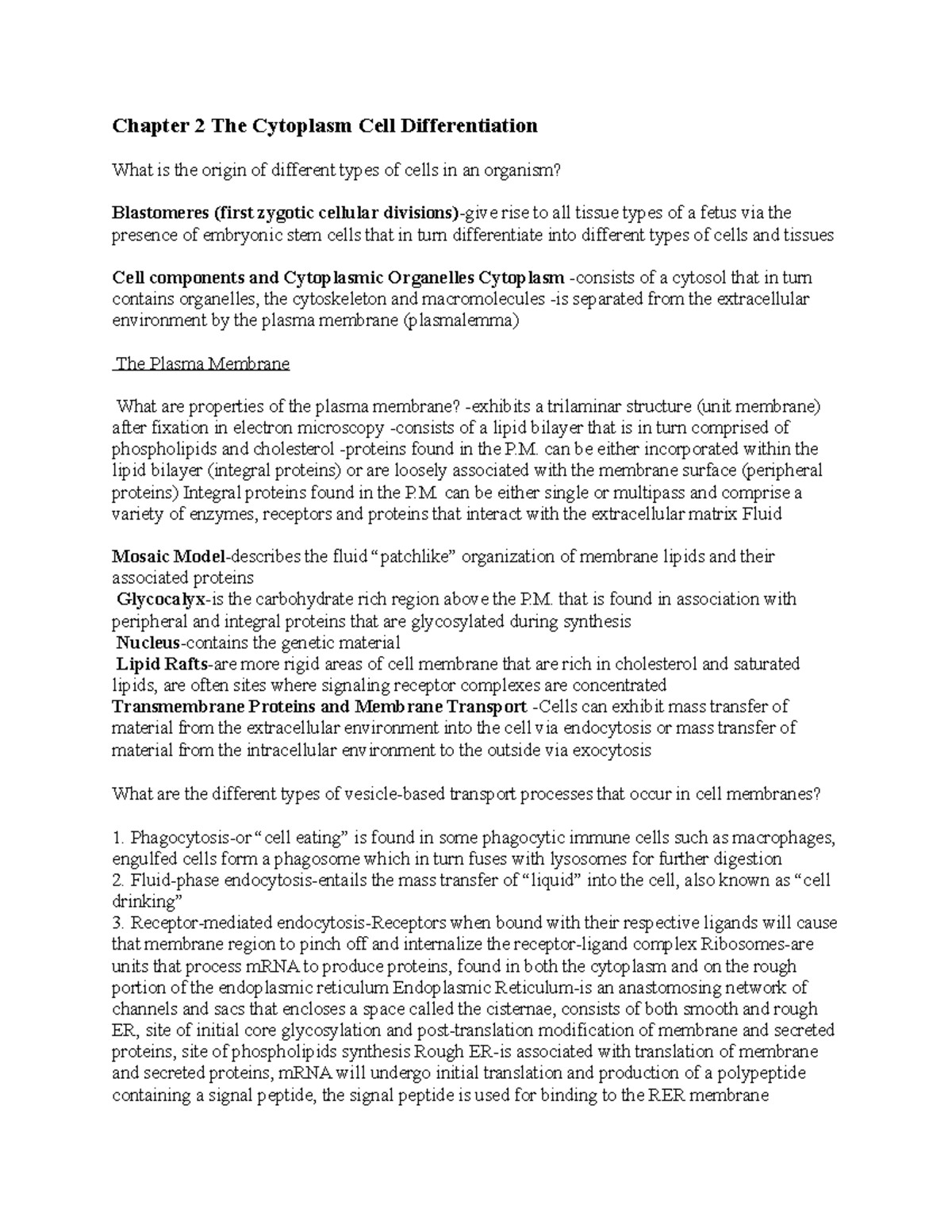 Chapter 2 The Cytoplasm Cell Differentiation - Chapter 2 The Cytoplasm ...