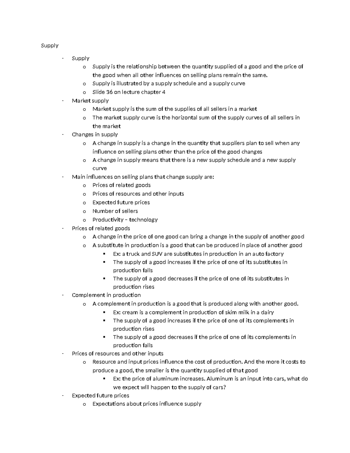 ECON 101 9-7 lecture - Supply - Supply o Supply is the relationship ...