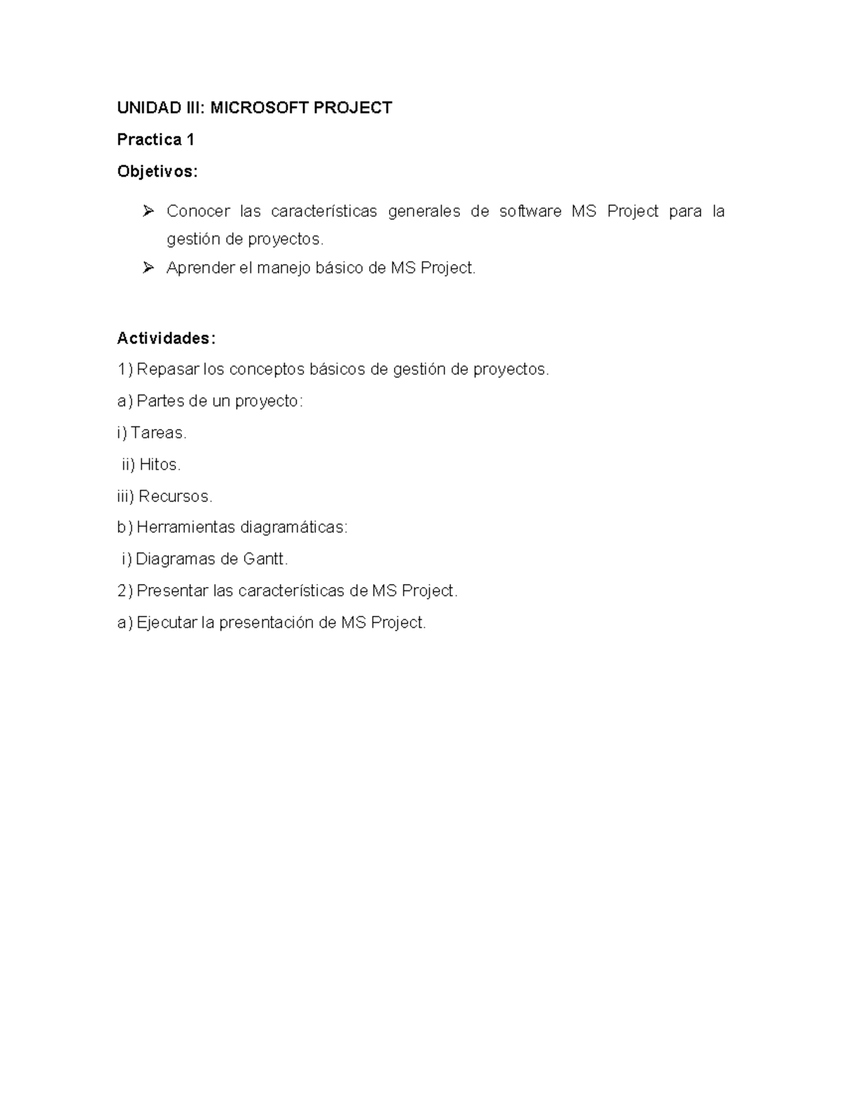Practica 1 MS Project - UNIDAD III: MICROSOFT PROJECT Practica 1 ...