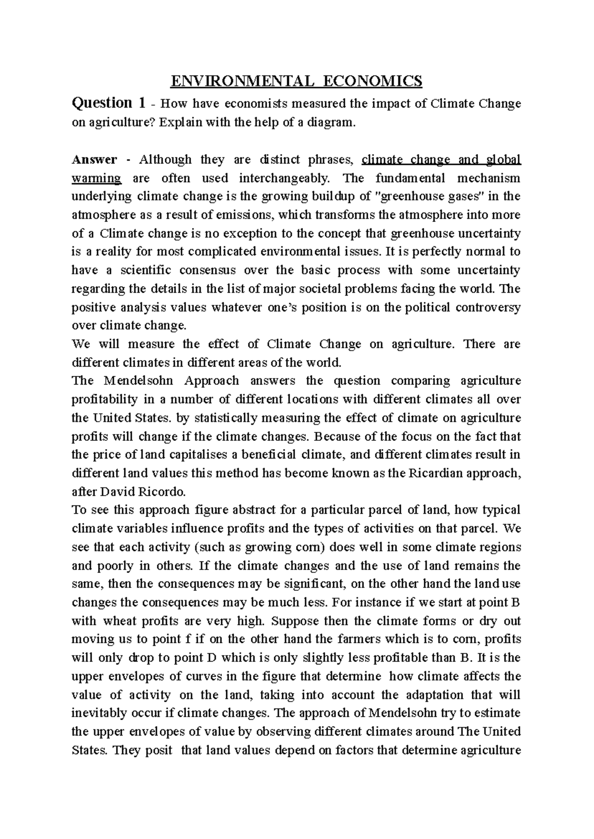 Environmental Economics Assignment - ENVIRONMENTAL ECONOMICS Question 1 ...