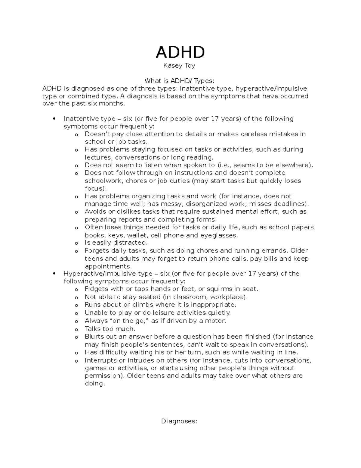 Disability Paper ADHD - EDUC 668 - Studocu