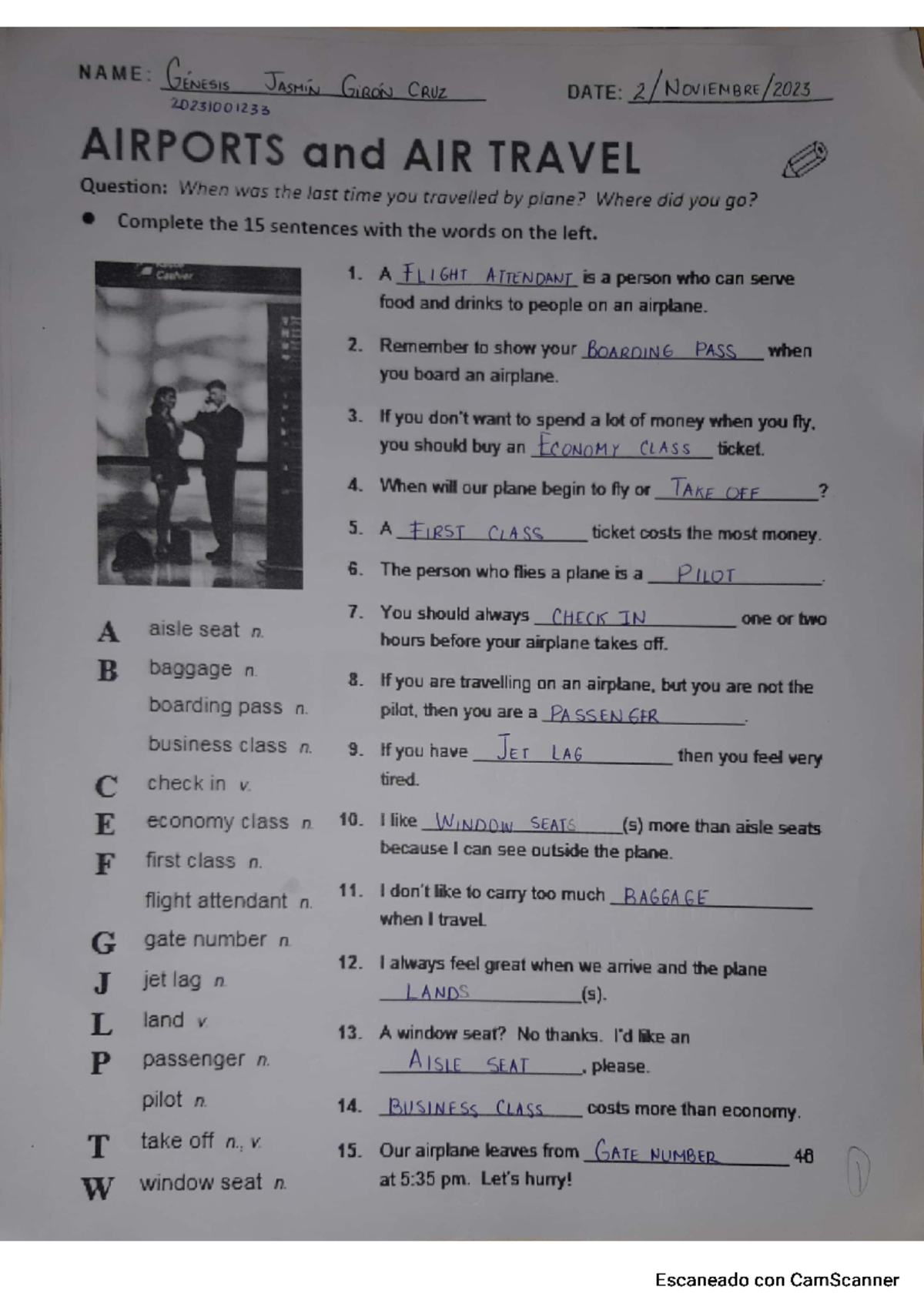 Airports and AIR Travel Worksheet 2 Génesis Girón - Ingles 1 unah 2023 ...