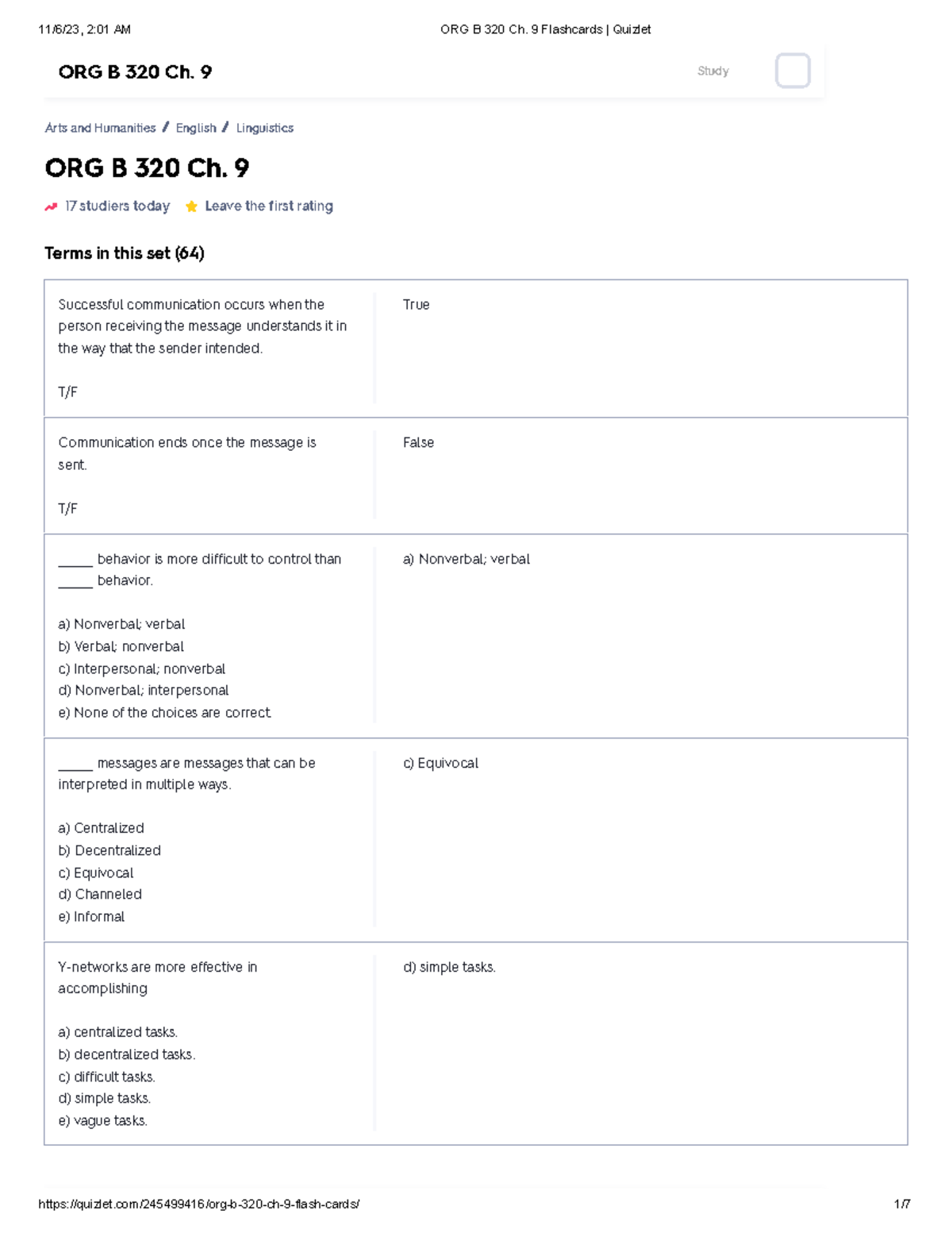 Chapter 8 Written Communication Quizlet 3 - ORG B 320 Ch. 9 17 studiers ...