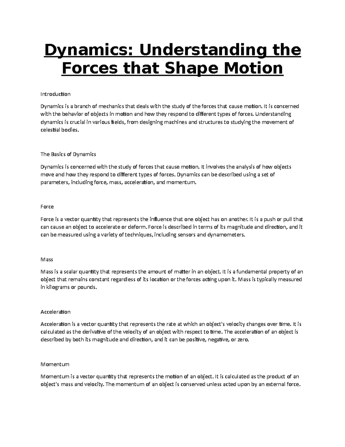Dynamics: Understanding the Forces that Shape Motion - Dynamics ...