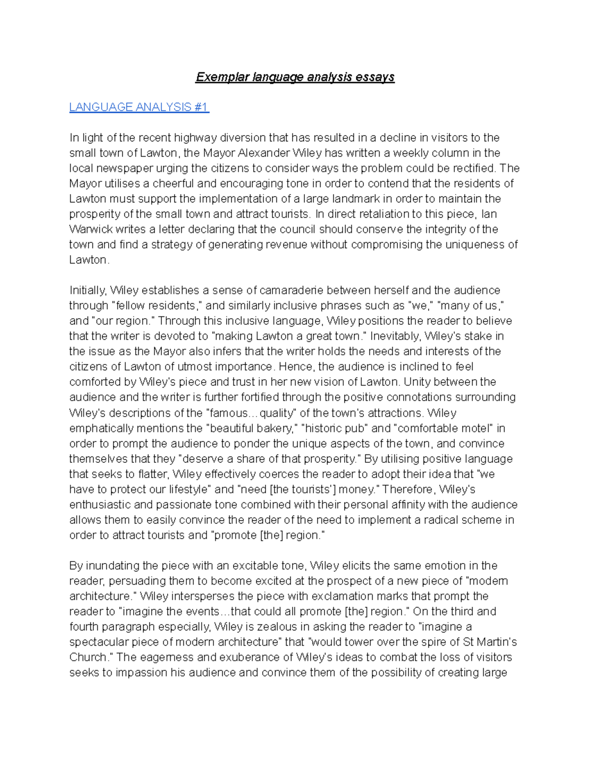 Exemplar language analysis essays - Exemplar language analysis essays ...