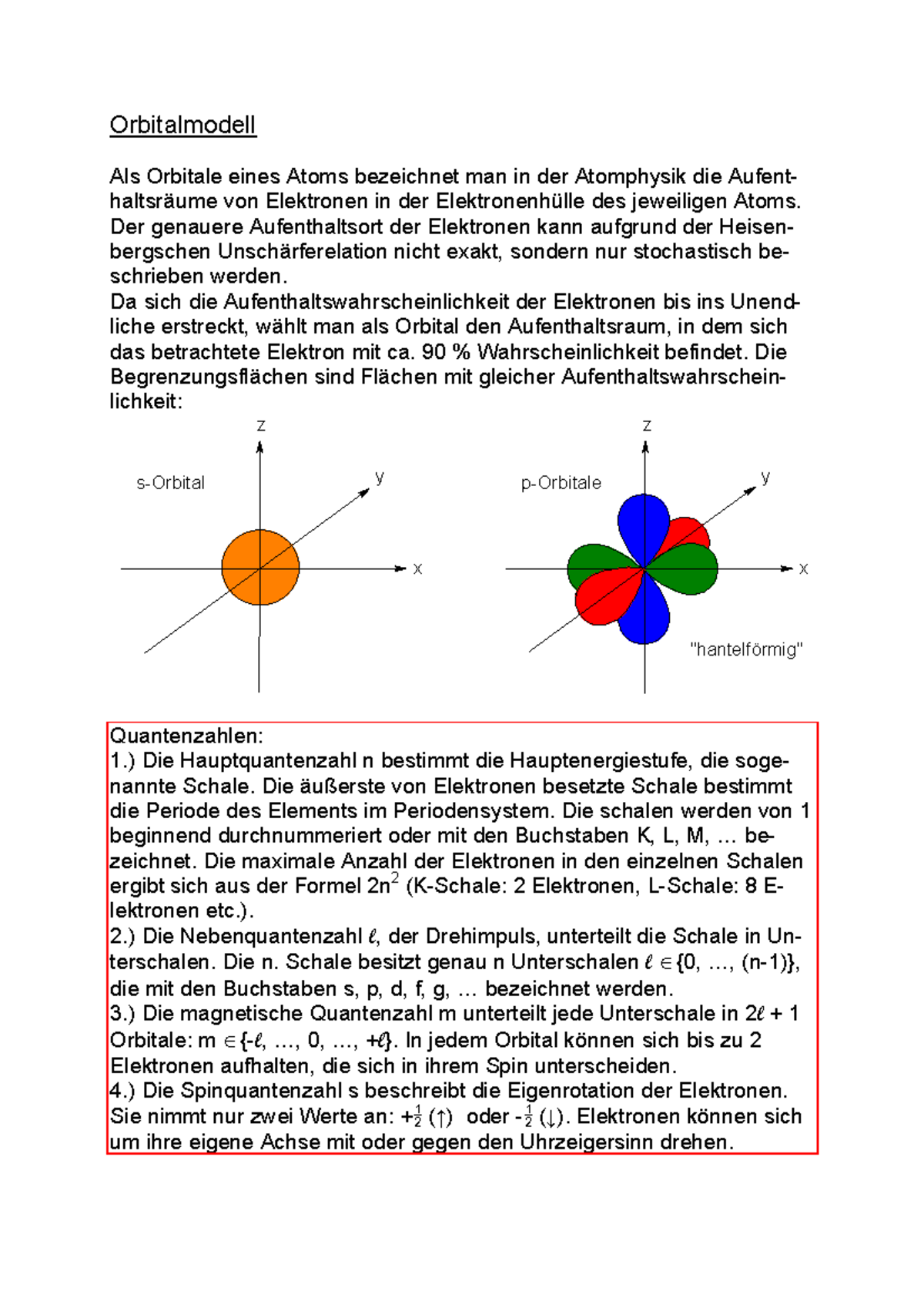 Chemie 12 - eine kurze übersicht über das orbital modell - Studocu
