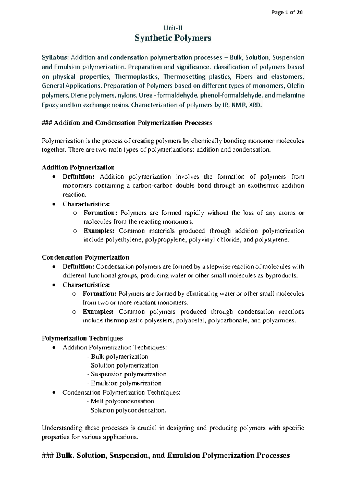 CPA UNIT 2 - Chemistry application - Unit-II Synthetic Polymers ...