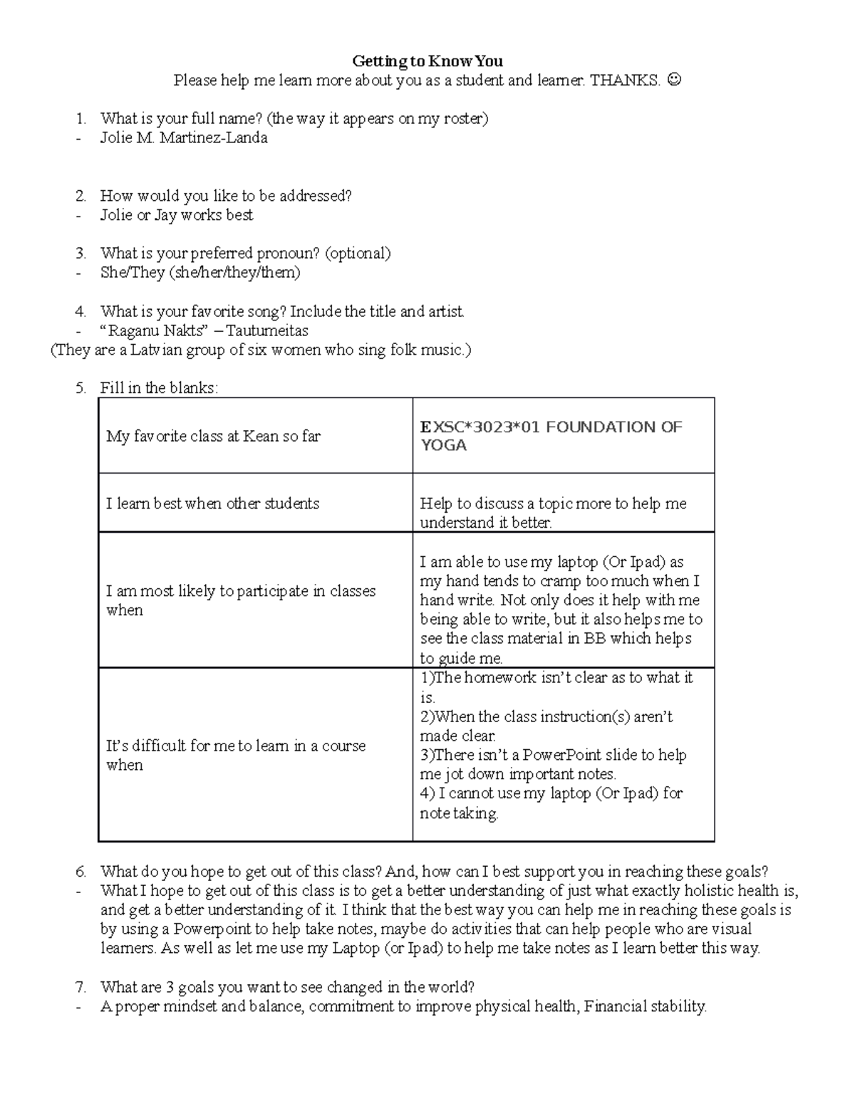 Getting to Know You - HH Class Survey - Getting to Know You Please help ...