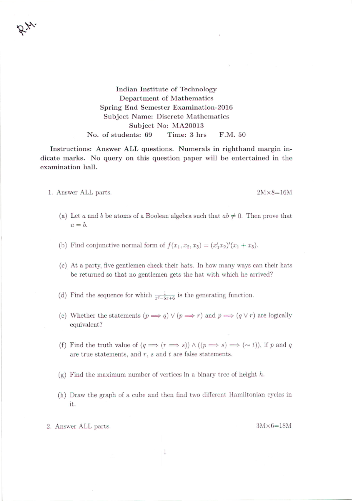 Discrete Mathematics - MA2001 3 - Indian Institute of Technology ... Discrete Mathematics - MA2001 3 - Indian Institute of Technology ...